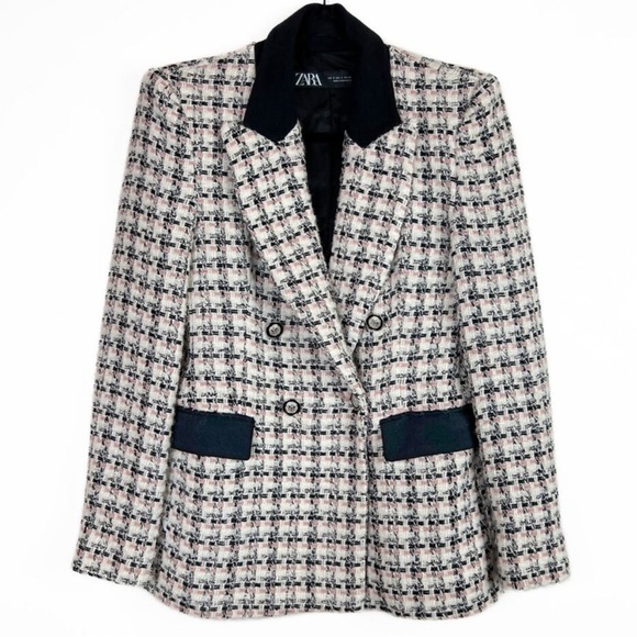 Zara | Jackets & Coats | Zara Textured Plaid Doublebreasted Blazer ...